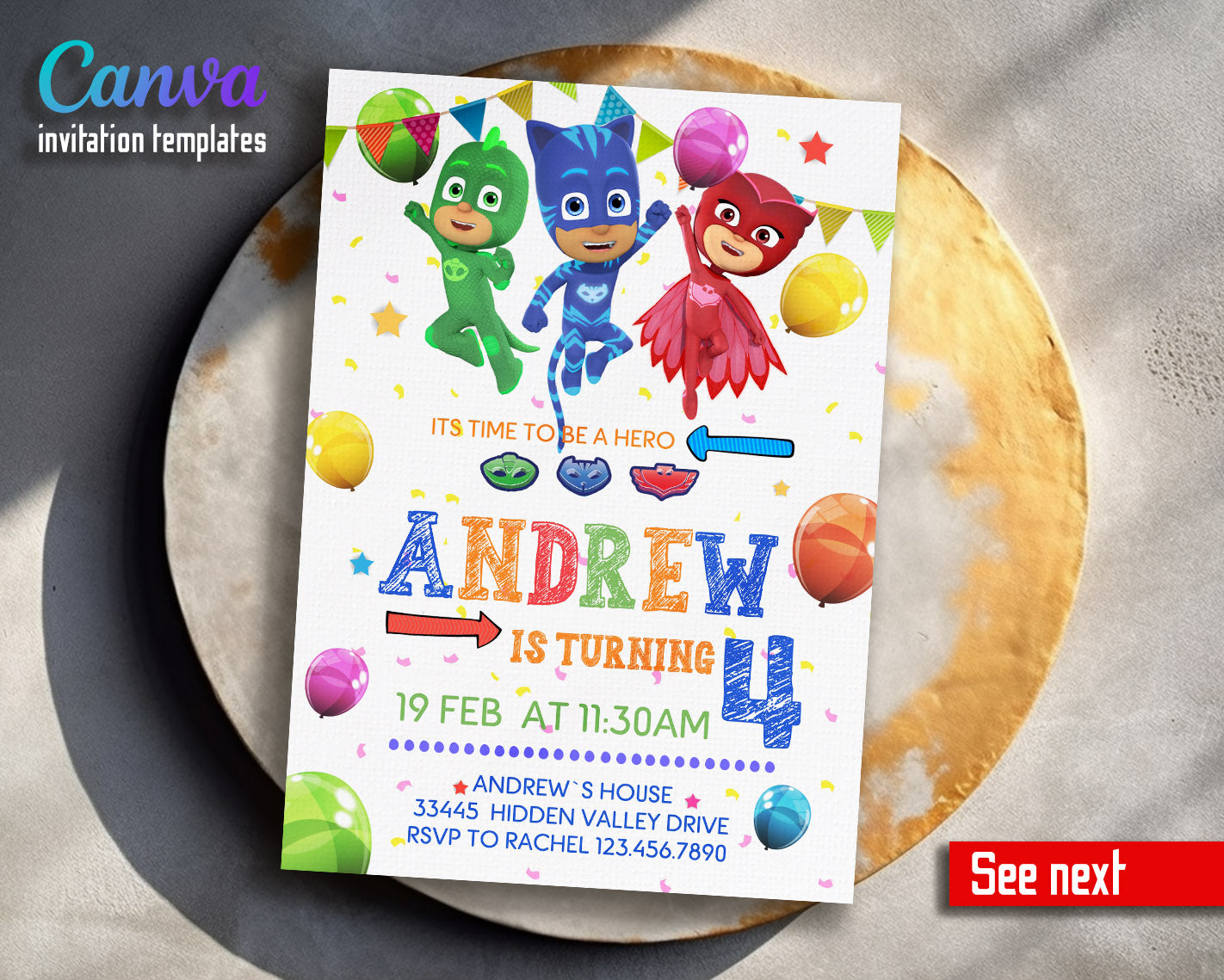 PJ Masks customizable invitation template | Share or Print – Templaterio