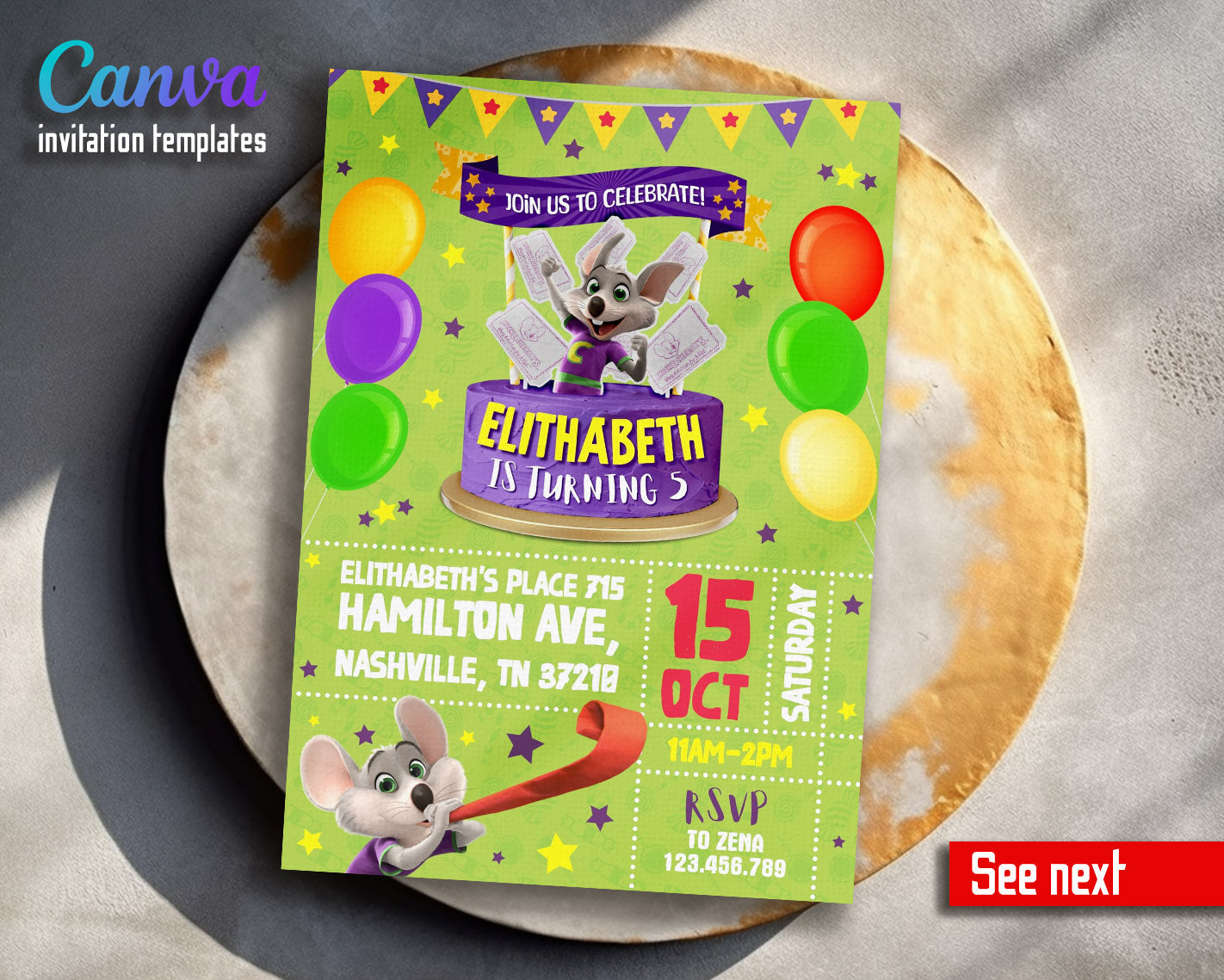 Chuck E. Cheese customizable invitation template | Share or Print ...