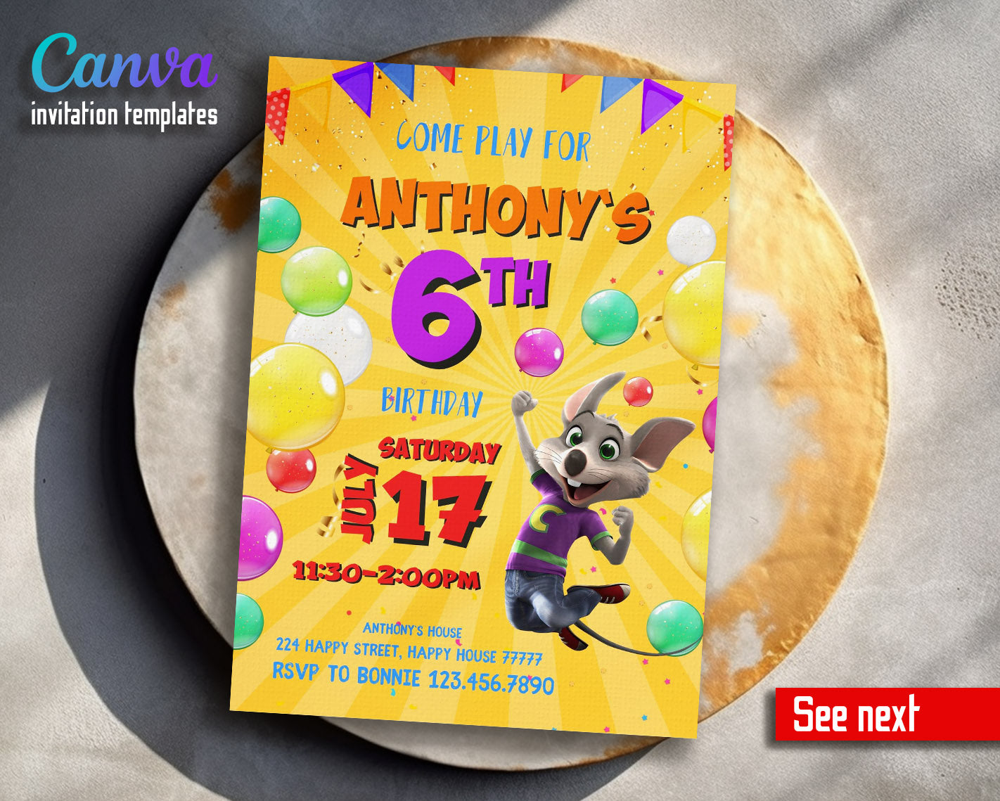Chuck E. Cheese customizable invitation template | Share or Print ...
