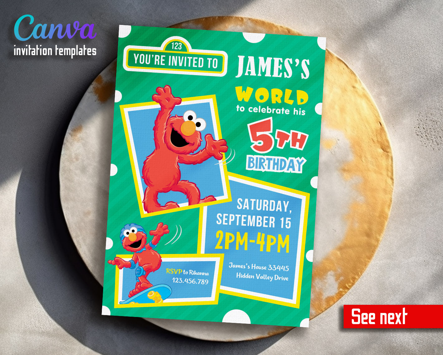 Sesame Street Elmo customizable invitation template | Share or Print ...