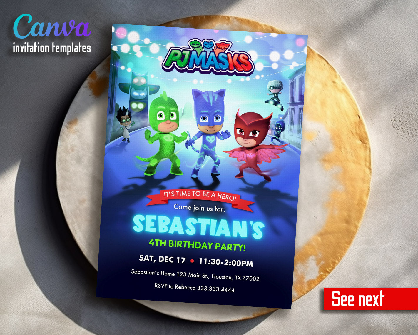 PJ Masks customizable invitation template | Share or Print – Templaterio