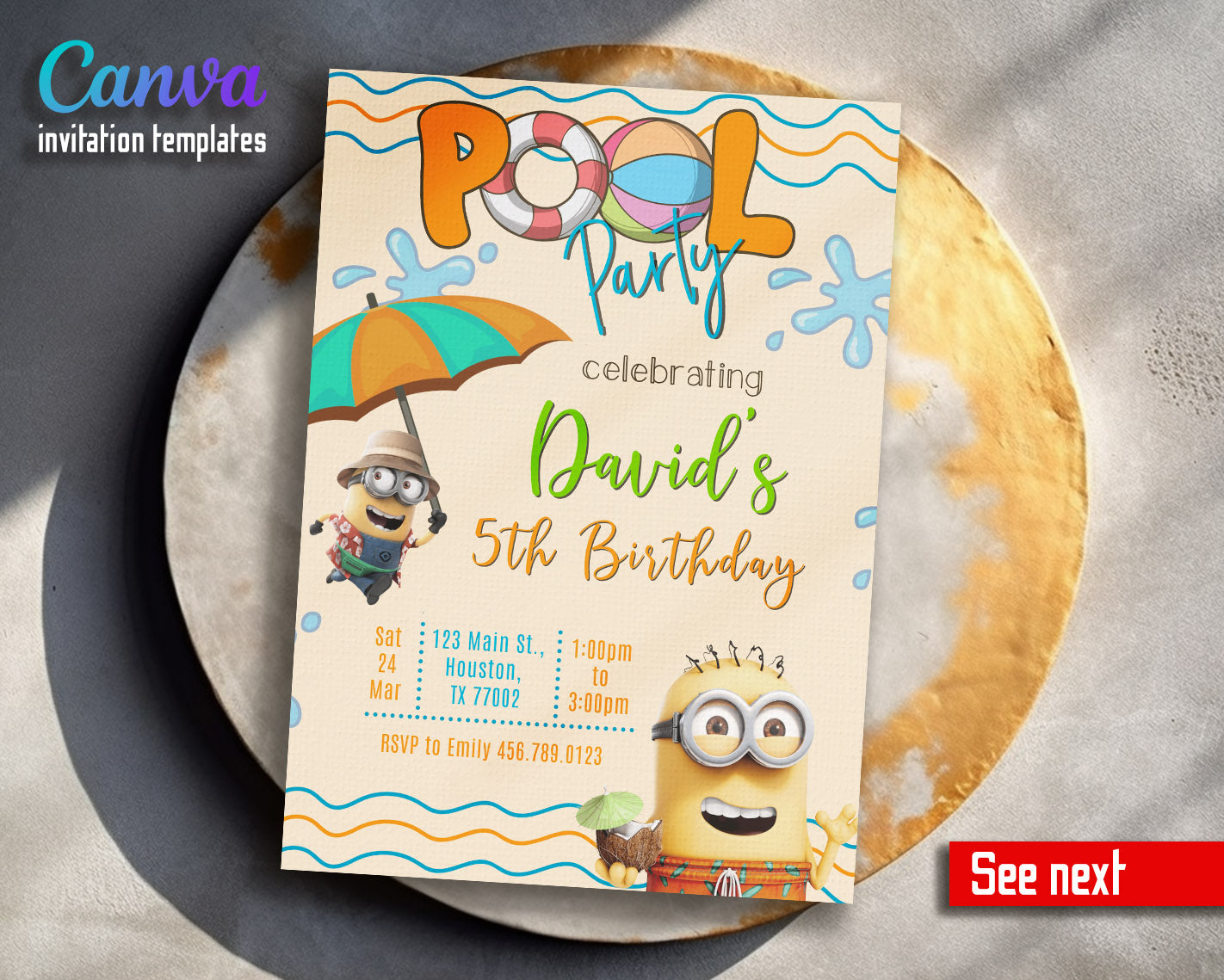 Minions Pool Party Despicable Me customizable invitation template ...