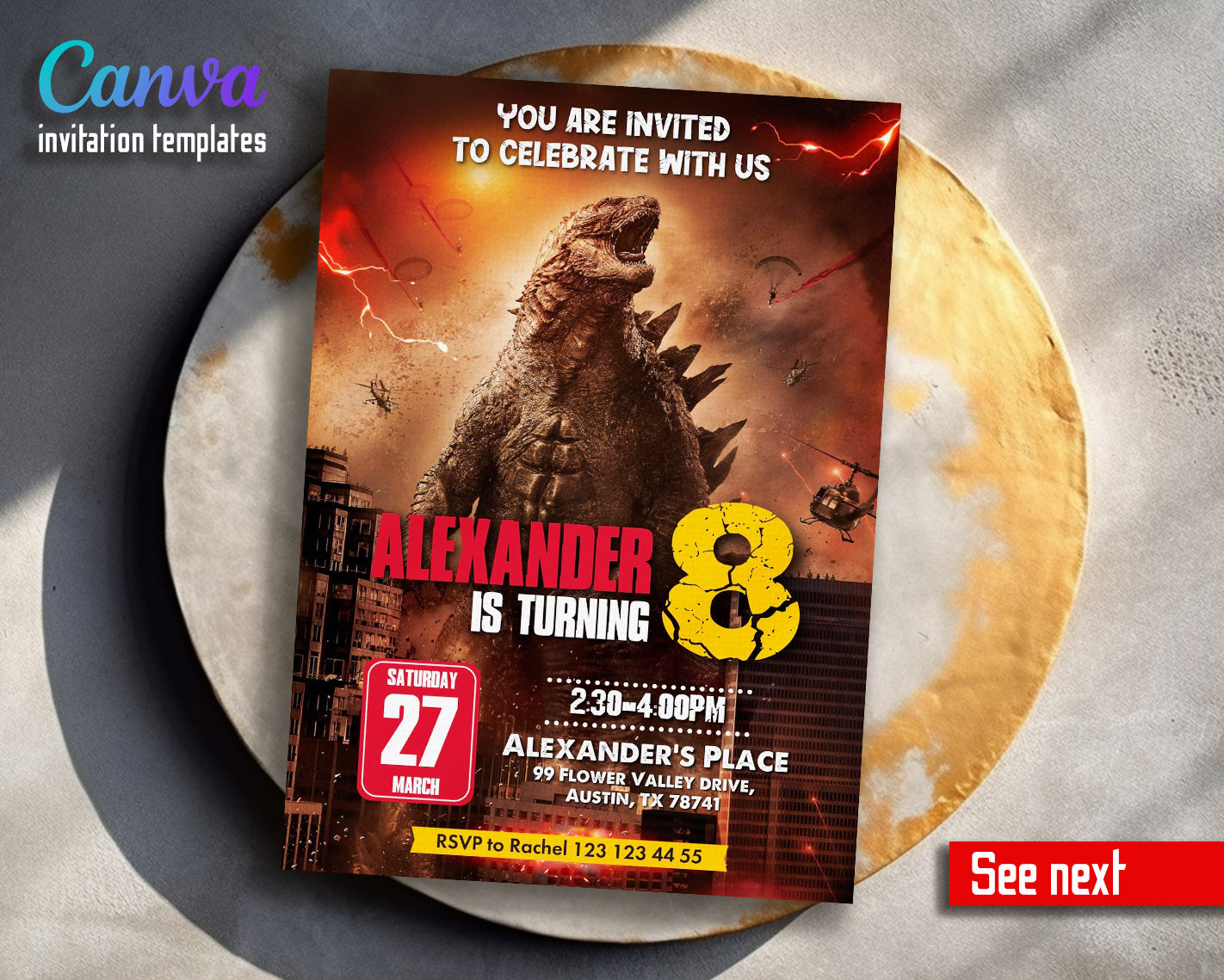 Godzilla and King Kong customizable invitation template | Share or ...