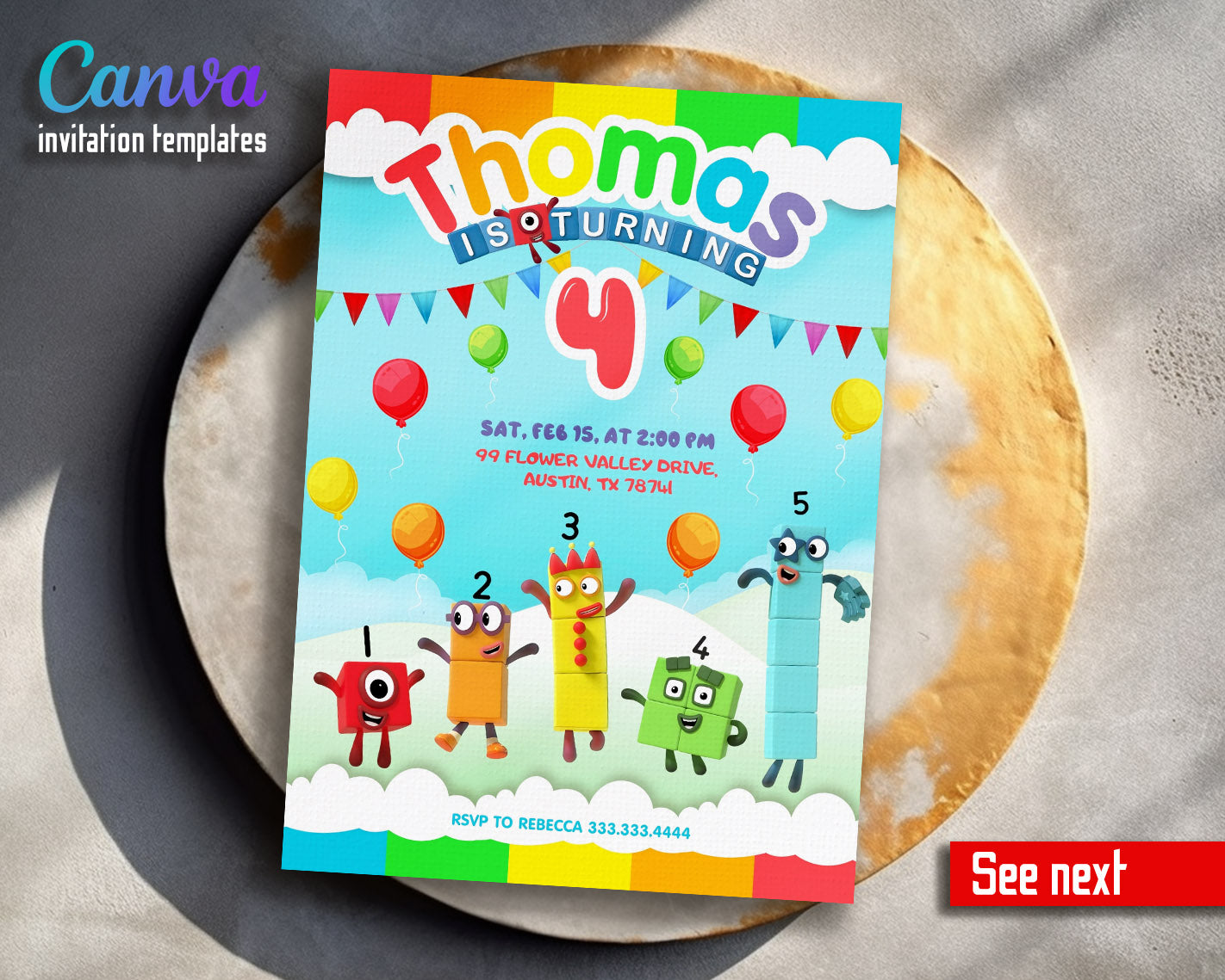 Numberblocks customizable invitation template | Share or Print ...