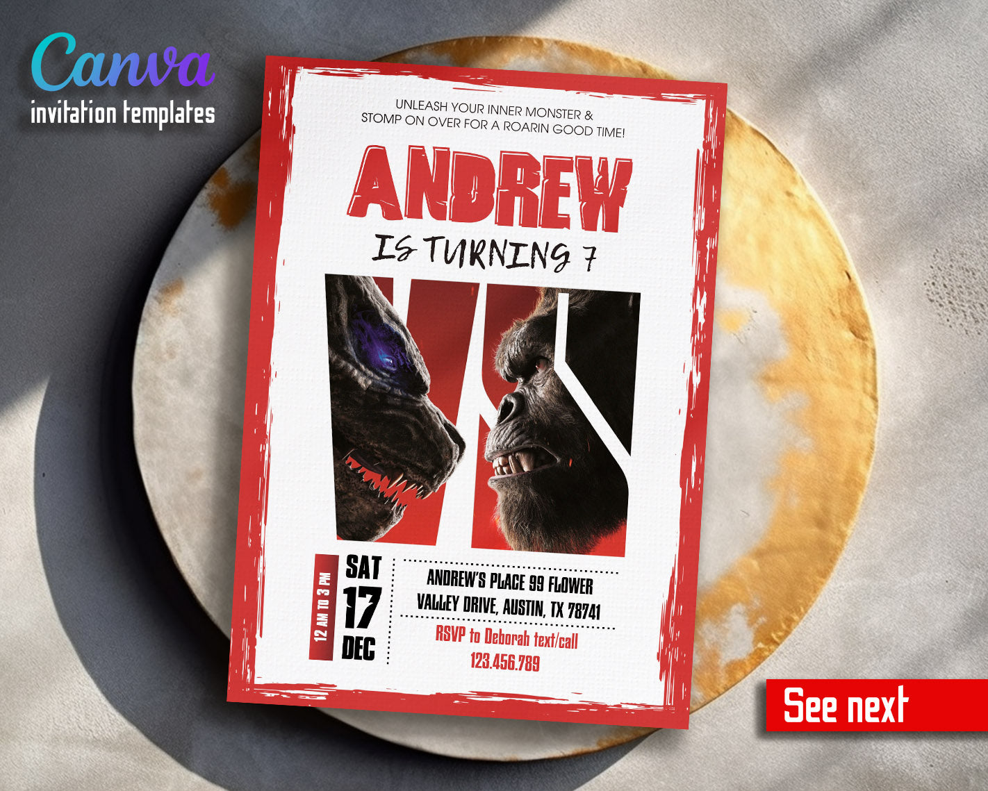 Godzilla X King Kong customizable invitation template | Share or Print ...